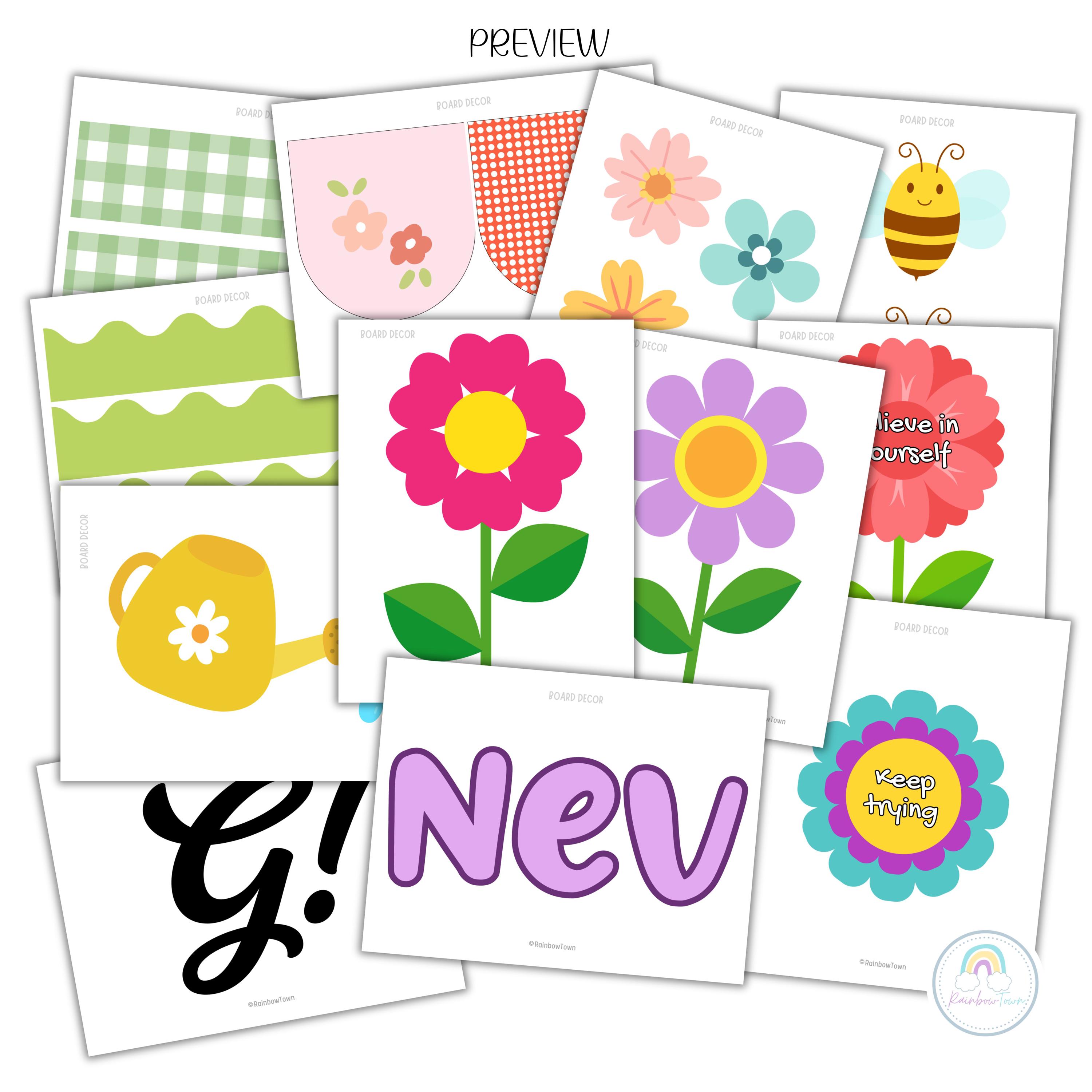 Spring Bulletin Board Kit Flower Classroom Decor Printable & Editable ...