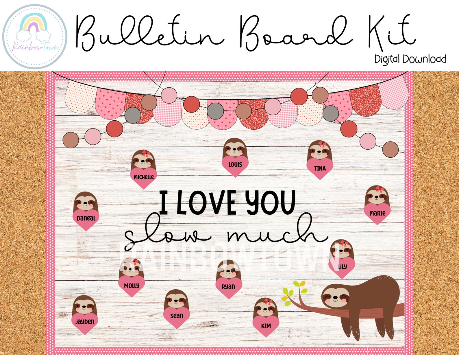 Valentines Day Bulletin Board Kit Classroom Door Decor Printable Sloth ...