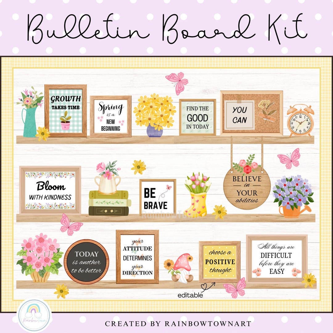 Spring Bulletin Board Kit Bookshelf Classroom Decor Printable ...