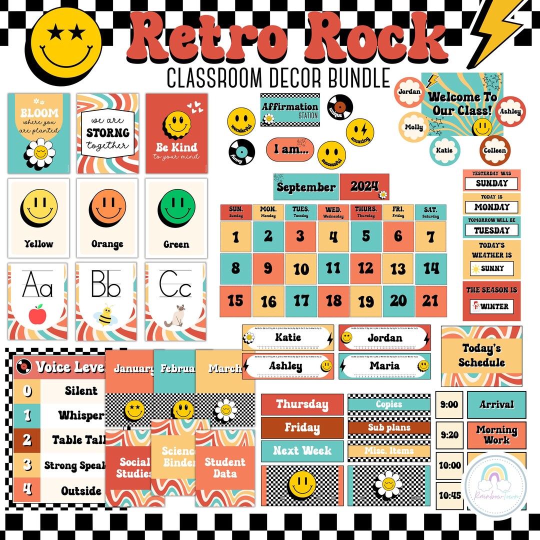 Retro Groovy Classroom Decor Bundle Printable & Editable - Etsy