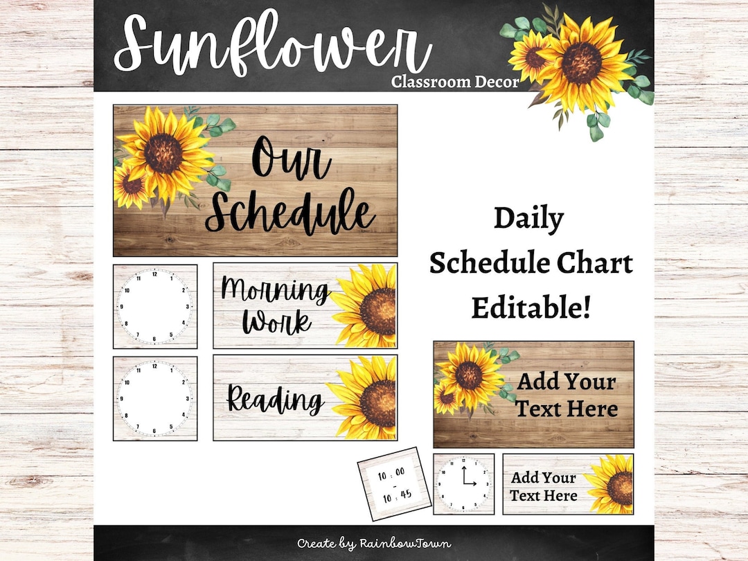 Sunflower Classroom Schedule: Modern Farmhouse Decor (editable PDF) - Etsy