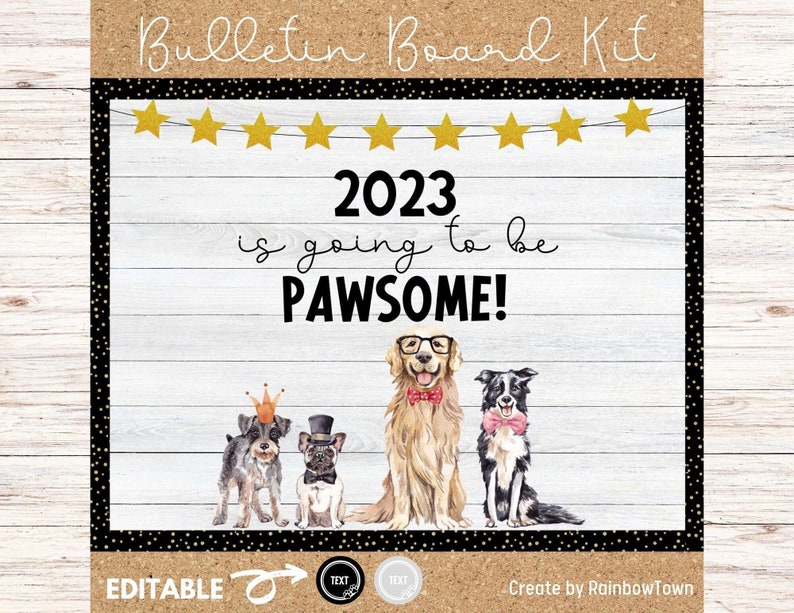 New Year January Bulletin Board Kit Door Decor Editable Dogs - Etsy