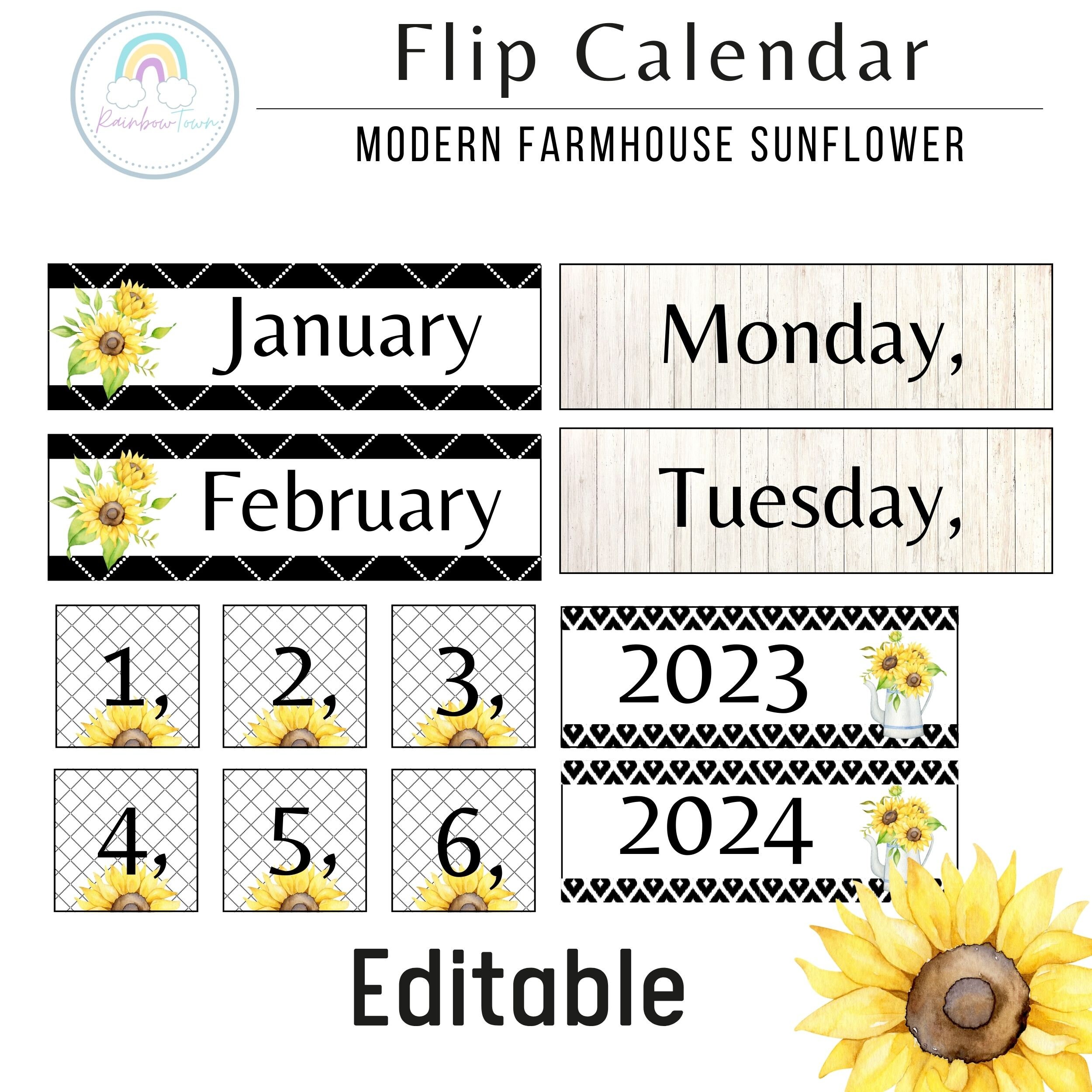 Modern Farmhouse Sunflower Classroom Decor Bundle Printable & Editable ...