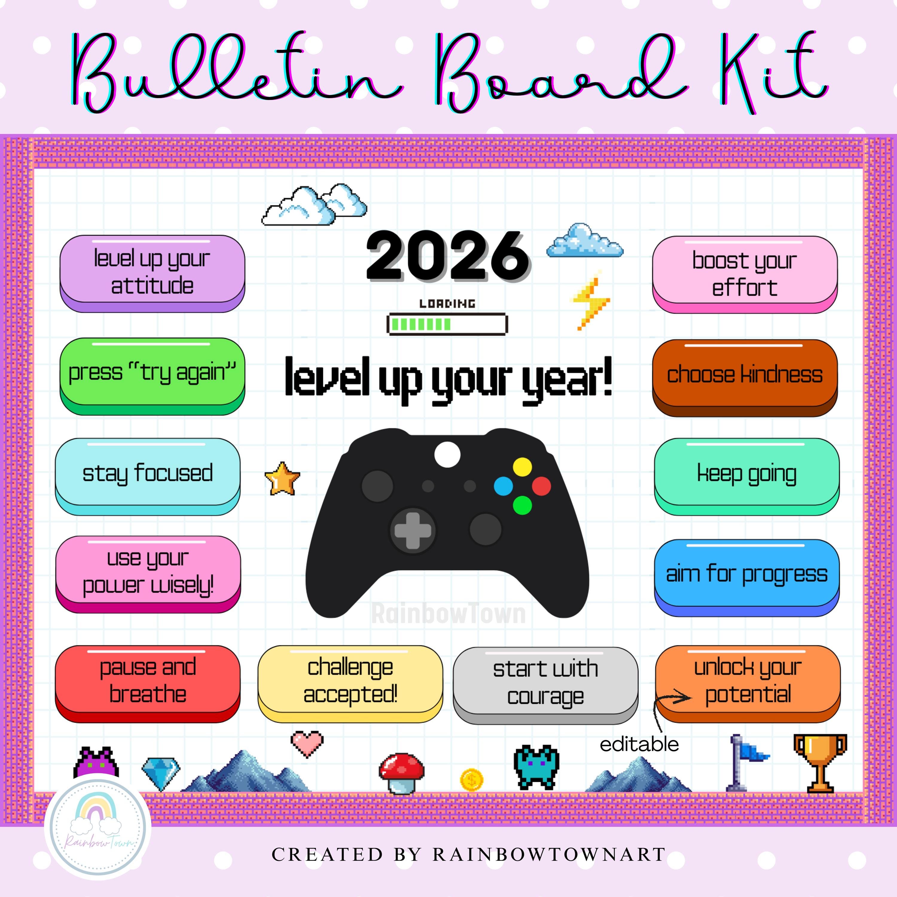 New Year Bulletin Board Kit Gaming Motivational Classroom Decor ...