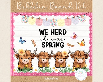 Highland Cow Spring Bulletin Board Kit | Moo-ving Into Spring Classroom ...