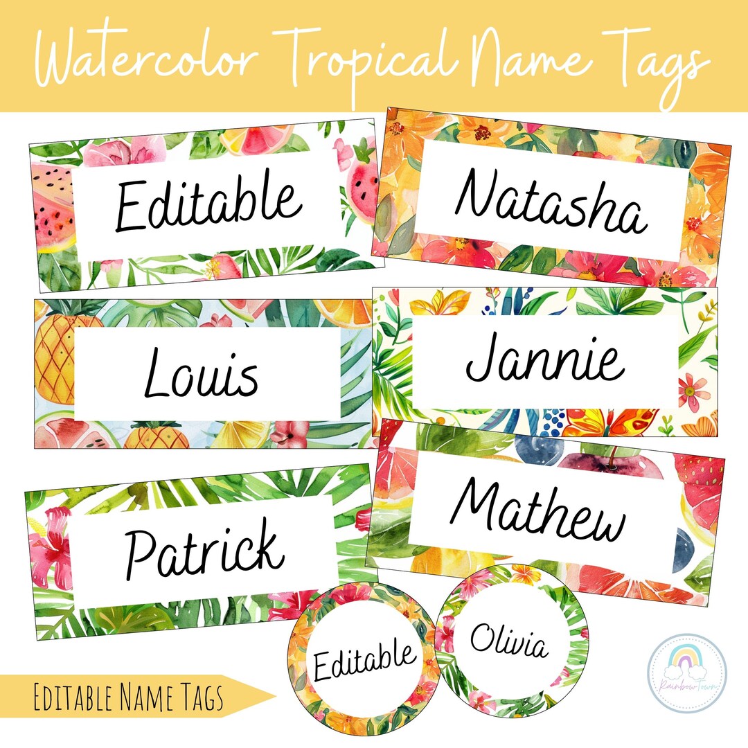 Summer Name Tags Editable Desk Plates Cubby Name Tags Summer Name ...