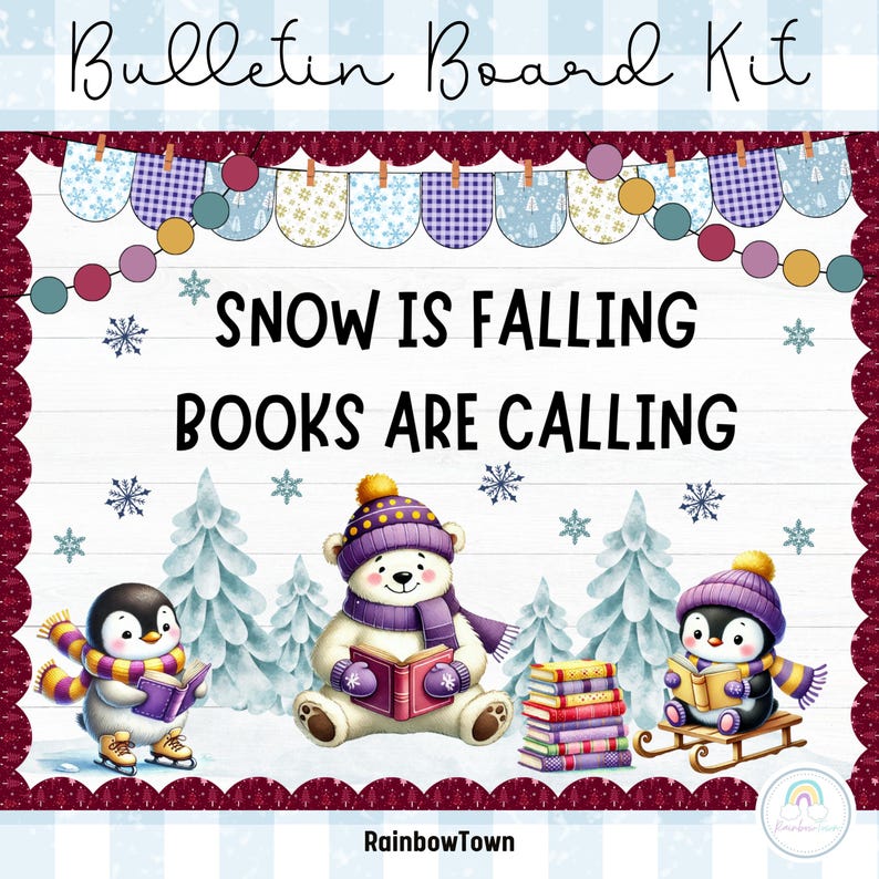 Winter Reading Bulletin Board Kit | Winter Wonderland Classroom Library ...
