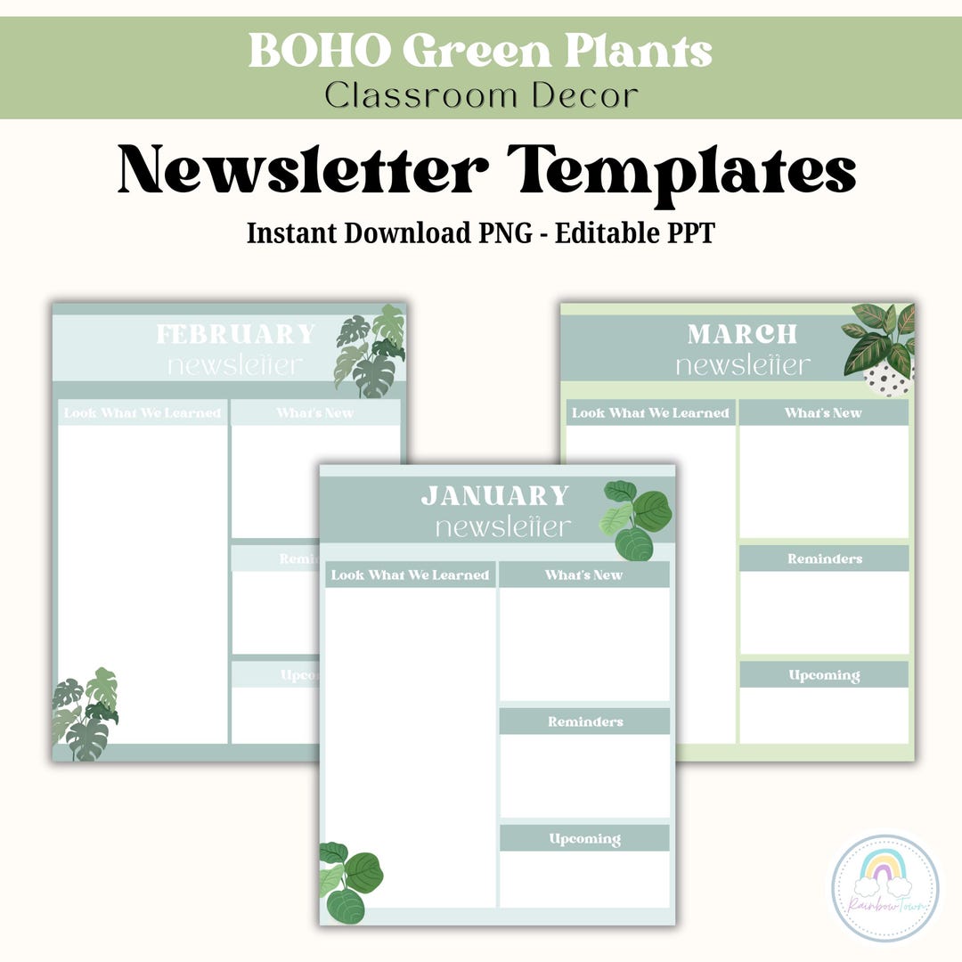 Editable Newsletter Templates Boho Green Calm Back to School Classroom ...