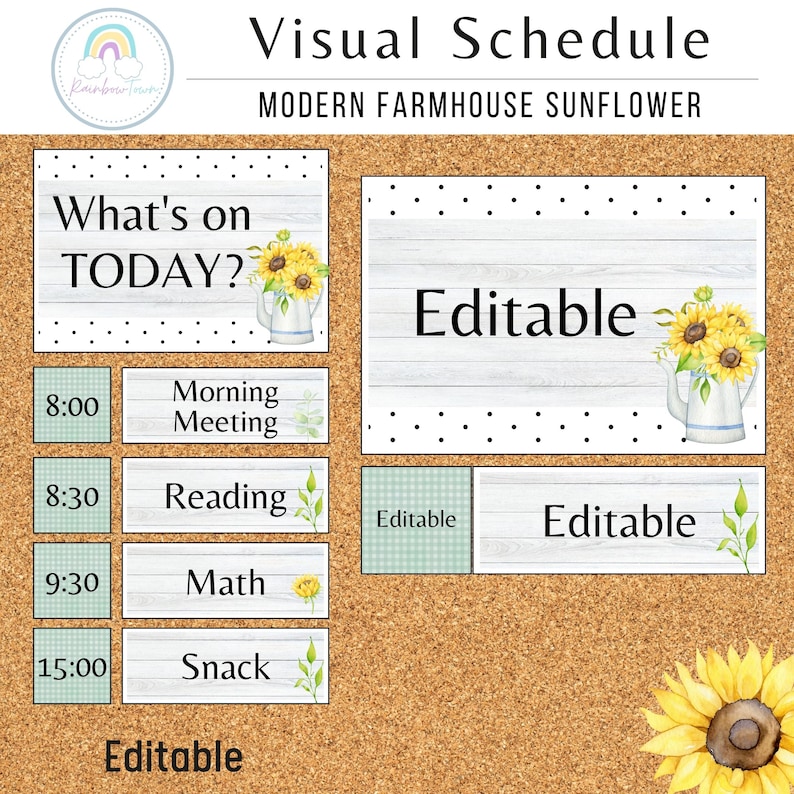 Modern Farmhouse Sunflower Classroom Decor Bundle Printable & Editable ...