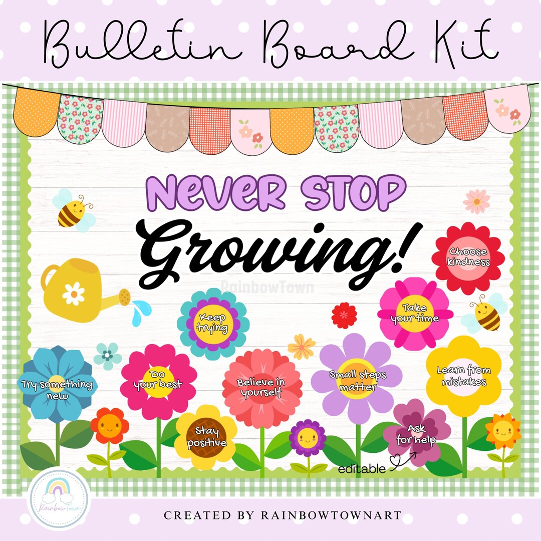 Spring Bulletin Board Kit Flower Classroom Decor Printable & Editable ...