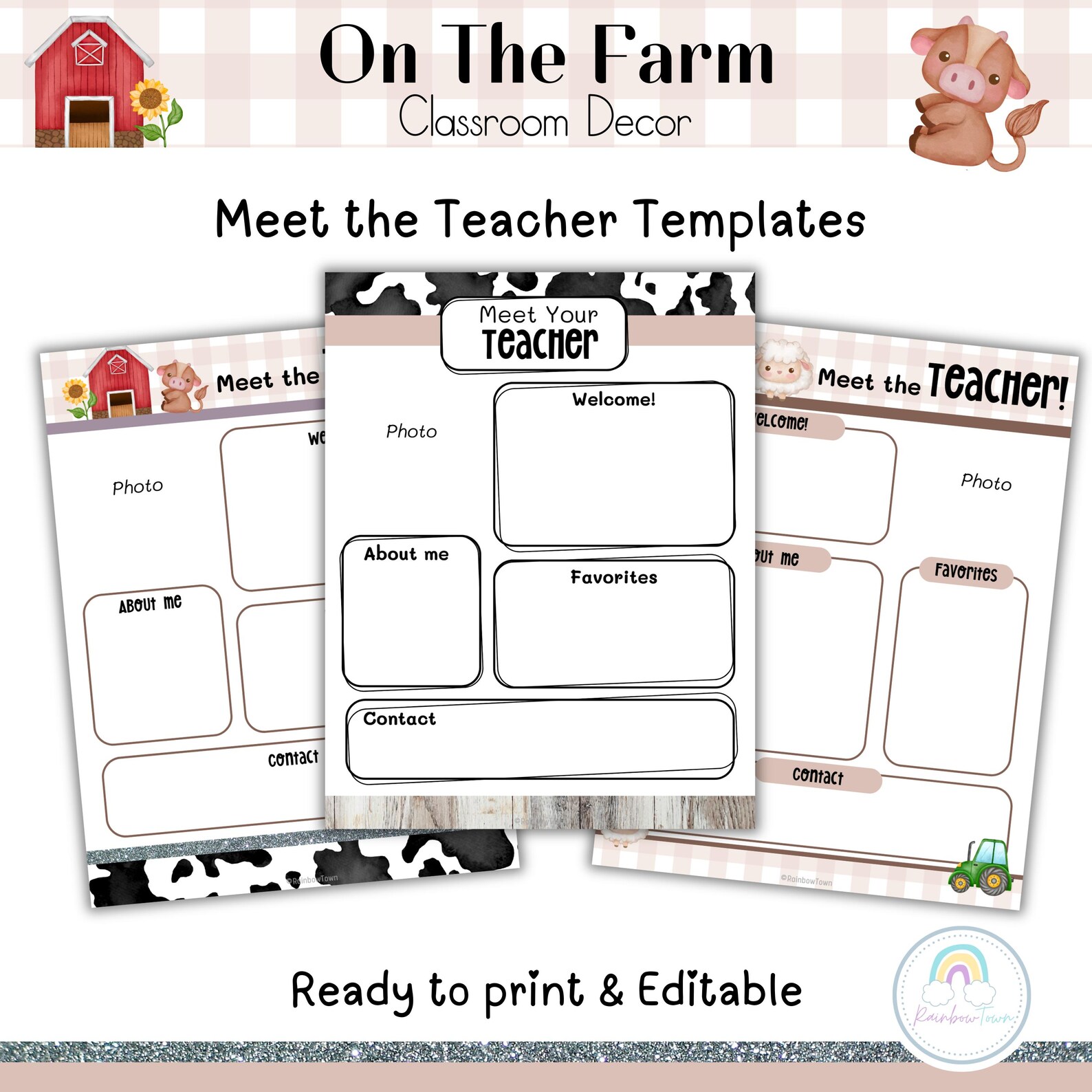 Editable Meet the Teacher Template Farm Theme Classroom Decor Printable ...