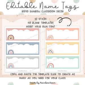 Boho Rainbow Classroom Name Tags: Editable Student Desk Plates (PPT ...