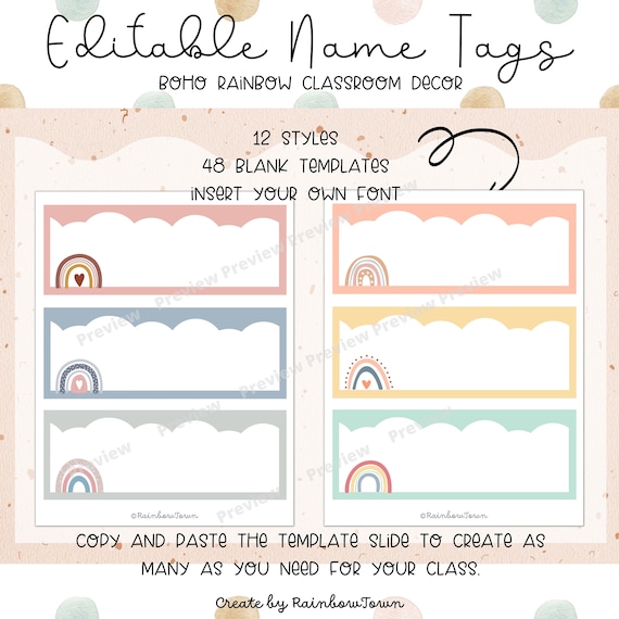 Carson Dellosa 40PC Boho Rainbow Name Tags, Colorful Nametags For ...