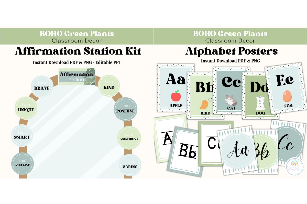 Boho Green Plant Classroom Decor Bundle Neutral Calm Classroom Theme ...