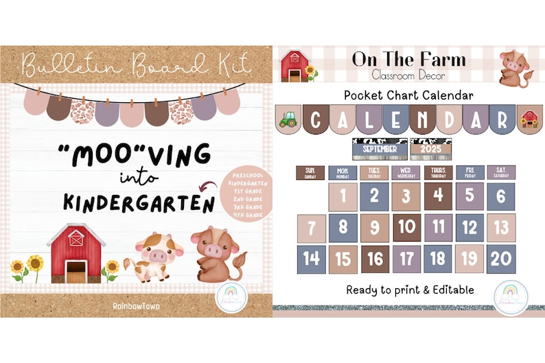 Farm Animal Classroom Decor Bundle Printable & Editable - Etsy