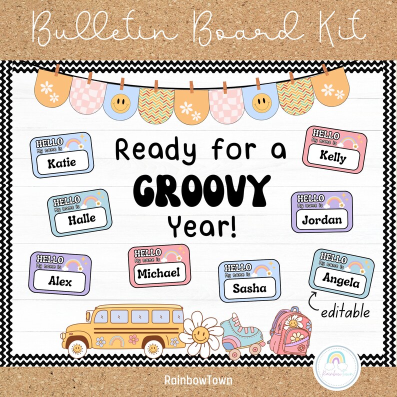 Groovy Welcome Back to School Bulletin Board Kit Printable & Editable ...