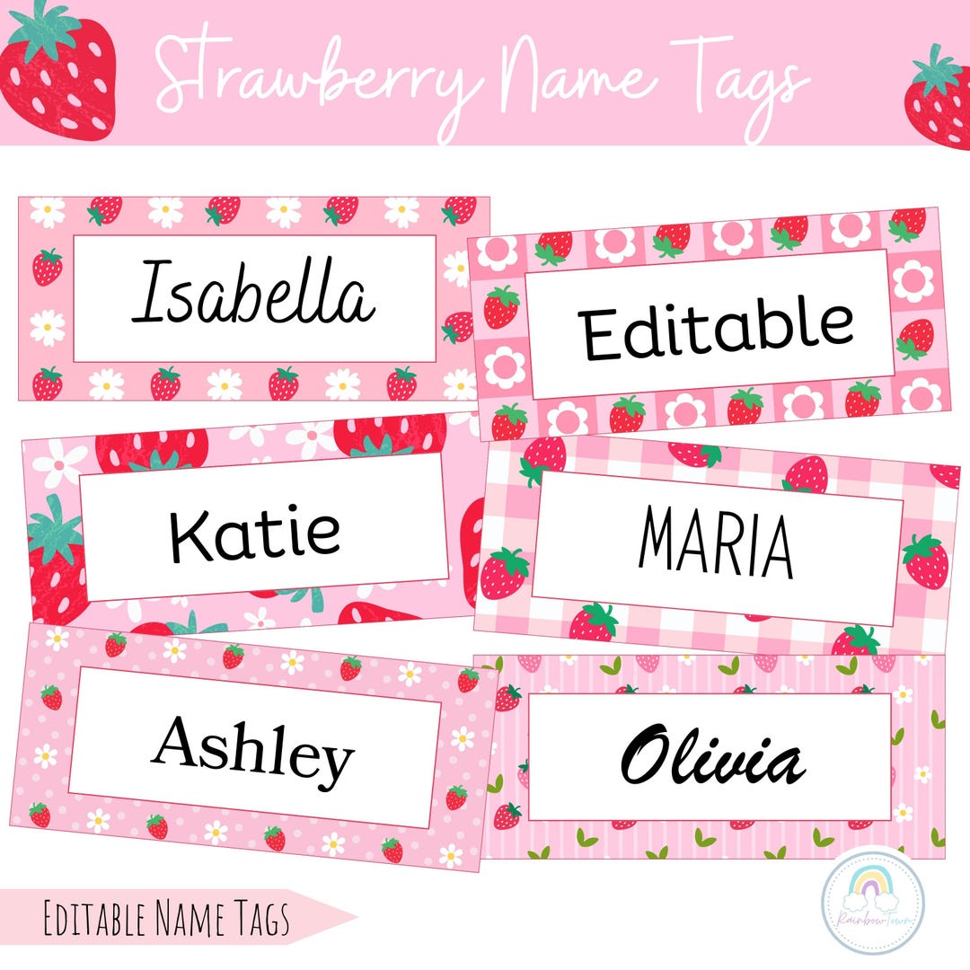 Strawberry Name Tags Editable Name Labels Printable Digital Download - Etsy