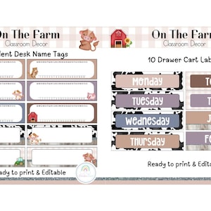 Farm Animal Classroom Decor Bundle Printable & Editable - Etsy