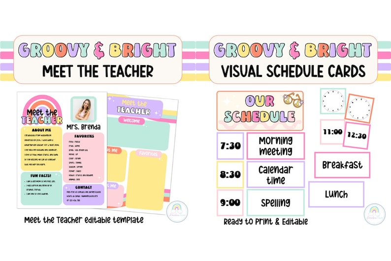 Groovy Bright Classroom Decor Bundle Pastel Theme Printable & Editable ...