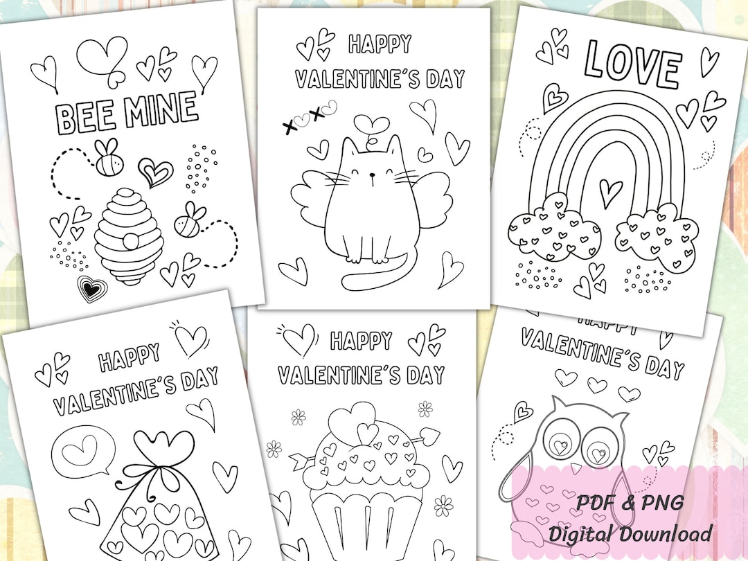 Valentine's Day Coloring Pages Printable Classroom Valentines DIY Cards ...