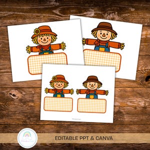 Scarecrow Name Tags Fall Classroom Decor Printable & Editable - Etsy