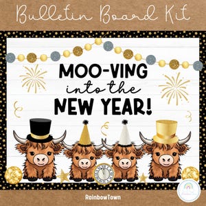 New Year Bulletin Board Kit Highland Cow Theme January Classroom Decor ...
