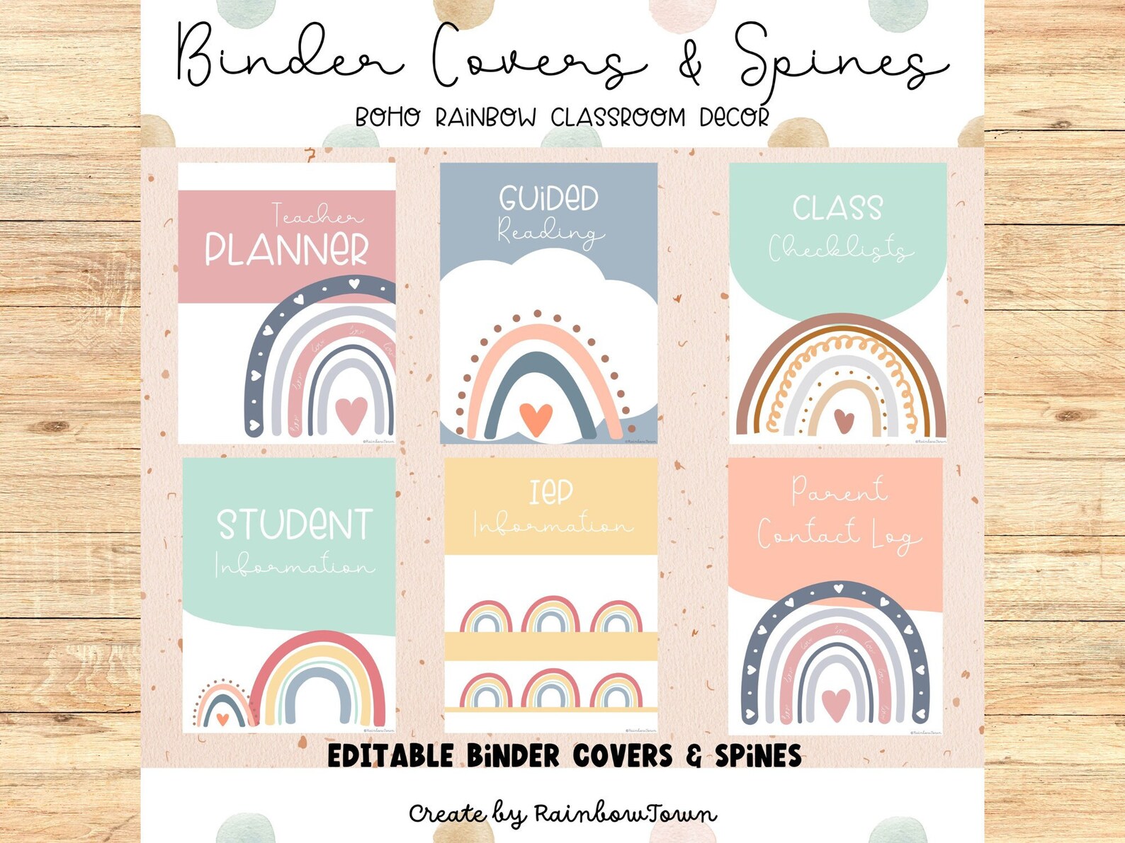 BOHO Rainbow Editable Binder Covers and Spines BOHO Classroom - Etsy