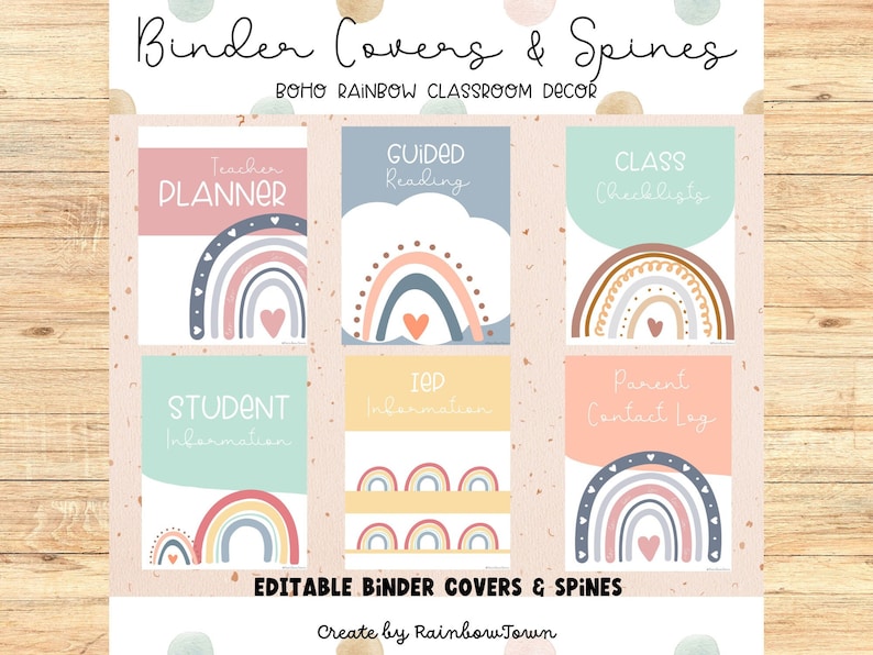 BOHO Rainbow Editable Binder Covers and Spines BOHO Classroom - Etsy