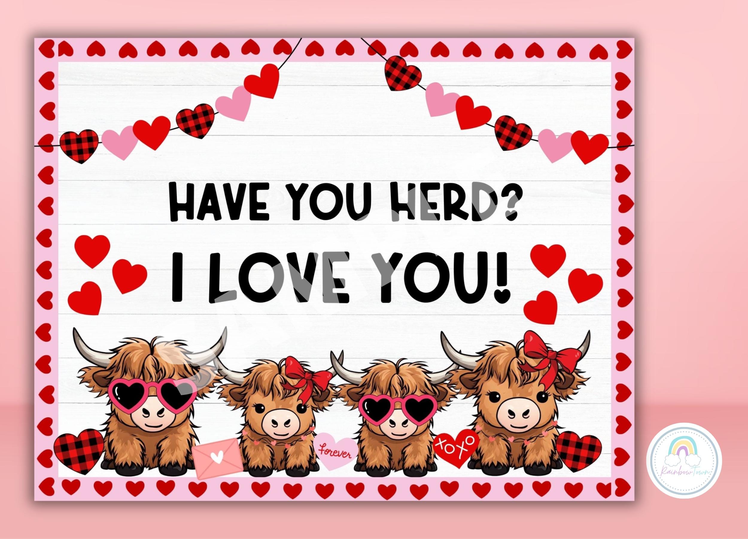 Valentine's Day Bulletin Board Kit Highland Cow Theme Classroom Decor ...