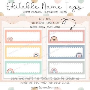 Boho Rainbow Classroom Name Tags: Editable Student Desk Plates (PPT ...