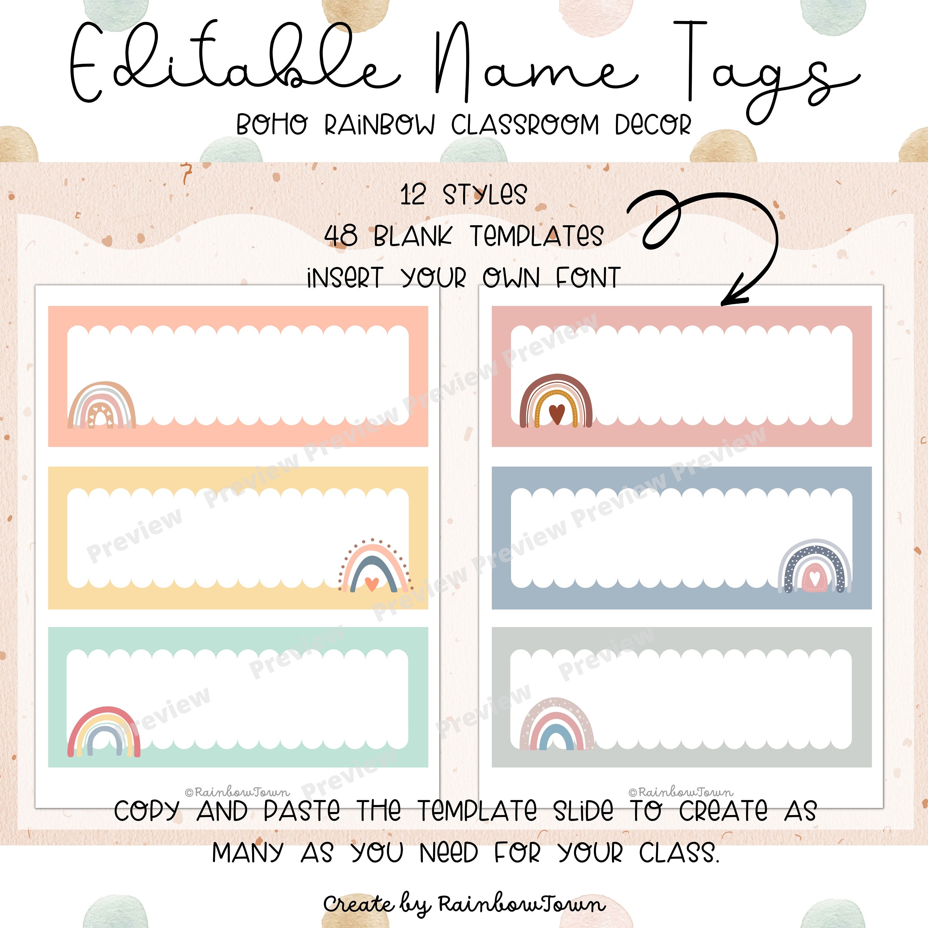 Editable Name Tags Template Student Desk Plates Classroom Name Plates ...