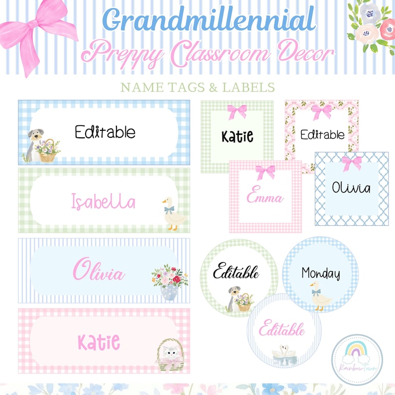 Grandmillennial Preppy Classroom Decor Bundle Printable - Etsy