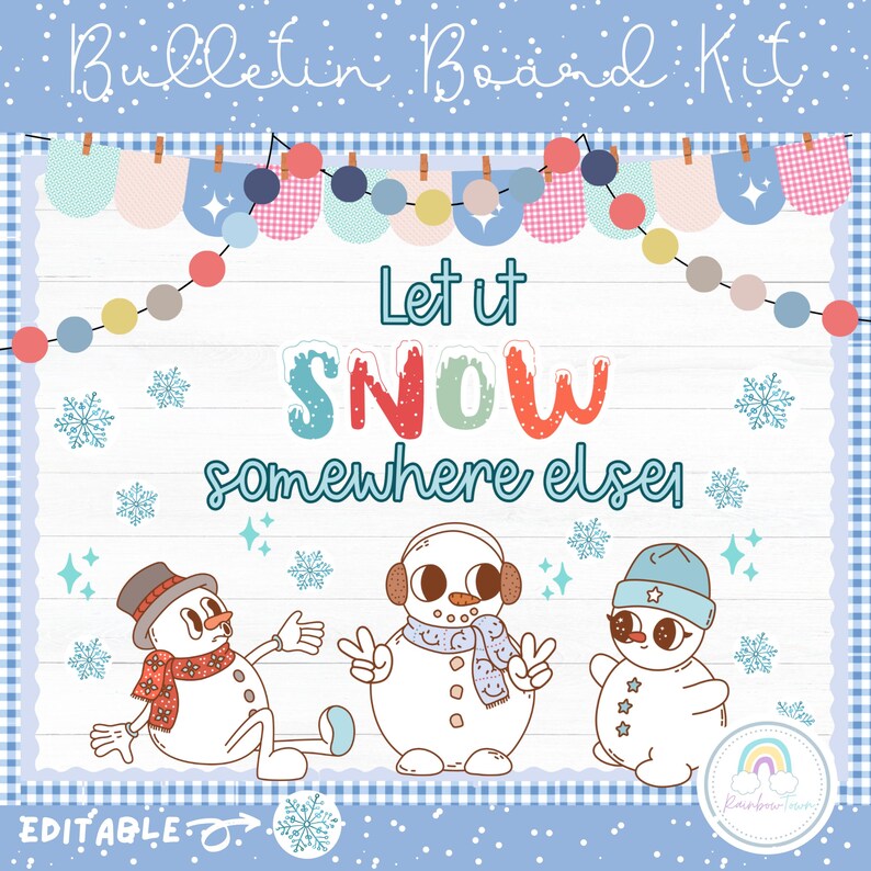 Winter Bulletin Board Kit Groovy Snowman Classroom Decor Editable ...