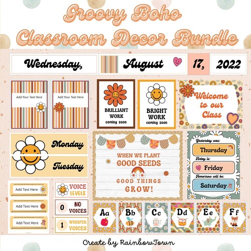 Retro Groovy Classroom Decor Bundle For Bulletin Board Etsy