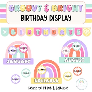 Birthday Bulletin Board Birthday Chart Display Editable Groovy and ...