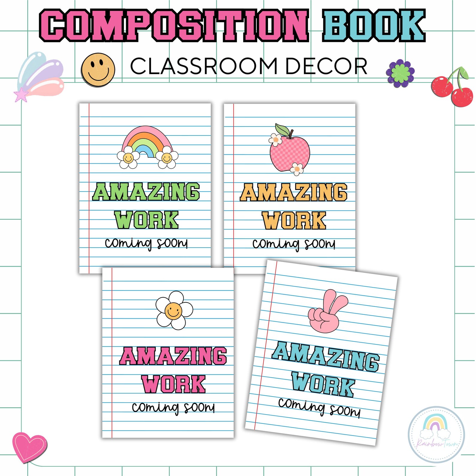 Composition Notebook Classroom Decor Bundle Retro Theme Decorations ...