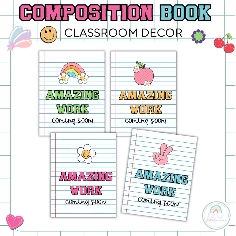 Composition Notebook Classroom Decor Bundle Retro Theme Decorations ...