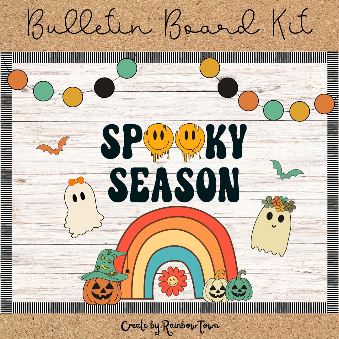 Halloween Bulletin Board Kit Retro Ghost Classroom Decorations ...