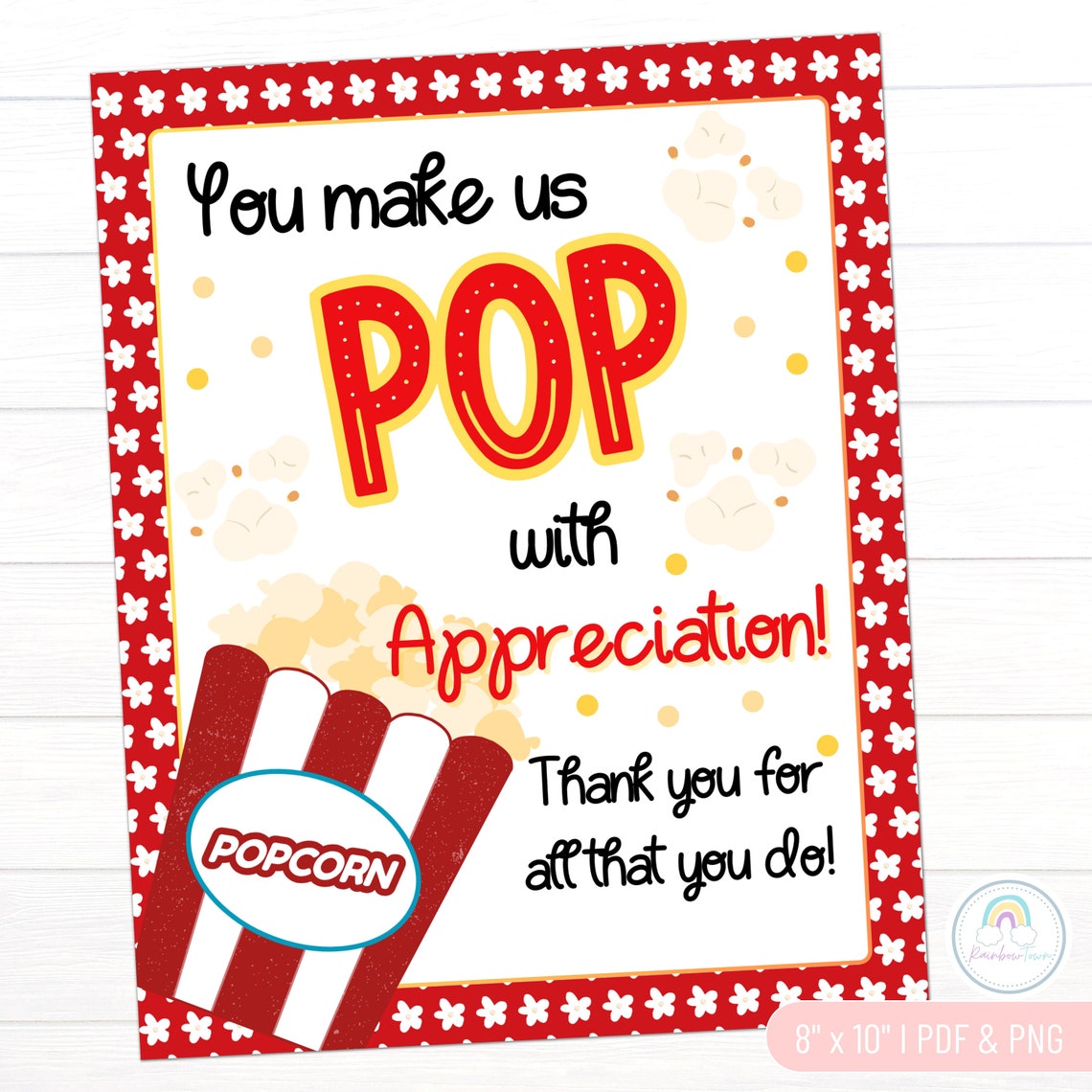 Popcorn Appreciation Sign Printable: Teacher, Staff, Volunteer Gift PDF ...