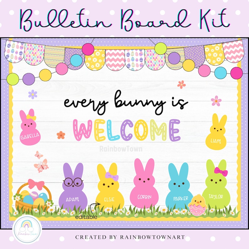 Easter Bulletin Board Kit Bunny Classroom Decor Printable & Editable - Etsy