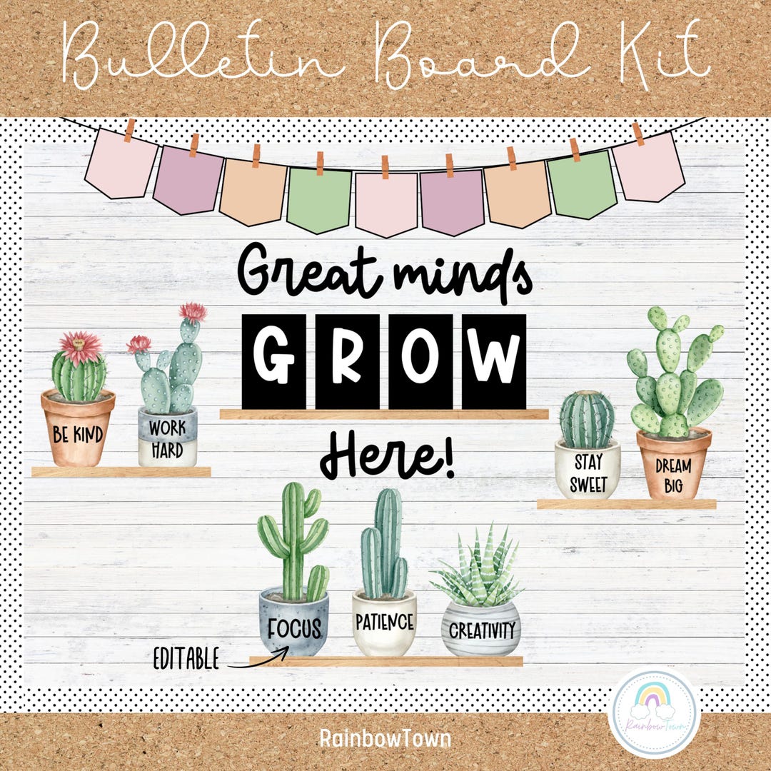 Stay Sharp Back to School Bulletin Board Cactus Modern Classroom ...
