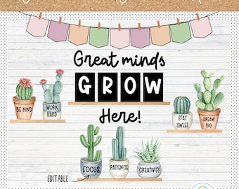 Stay Sharp Back to School Bulletin Board Cactus Modern Classroom ...