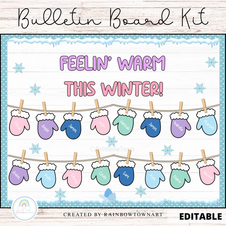 Winter Bulletin Board Kit Mitten Classroom Decorations Editable ...