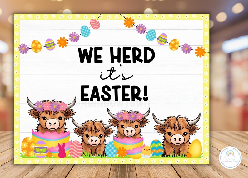 Easter Bulletin Board Kit Highland Cow Theme Classroom Decor Printable ...