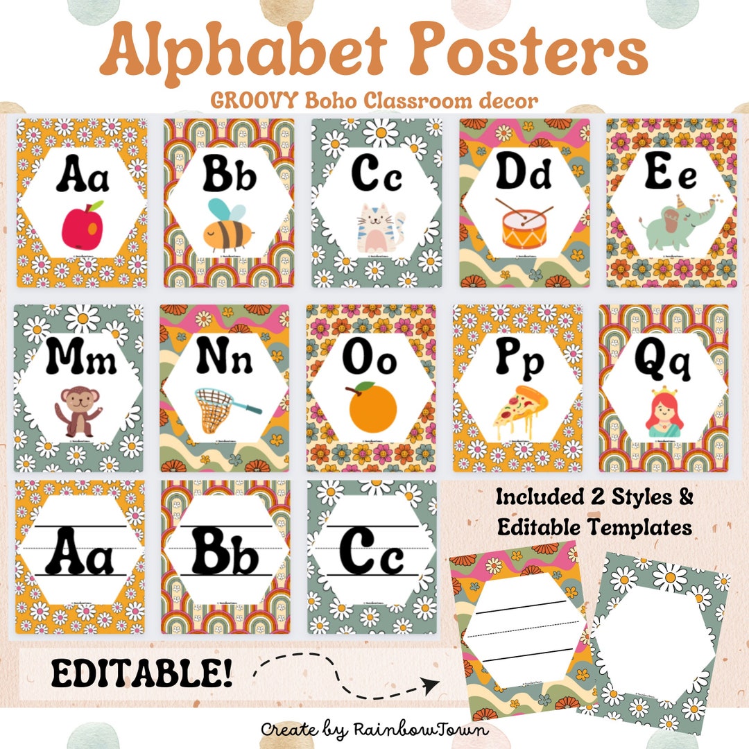 GROOVY BOHO Alphabet Posters BOHO Classroom Decor Editble Templates - Etsy