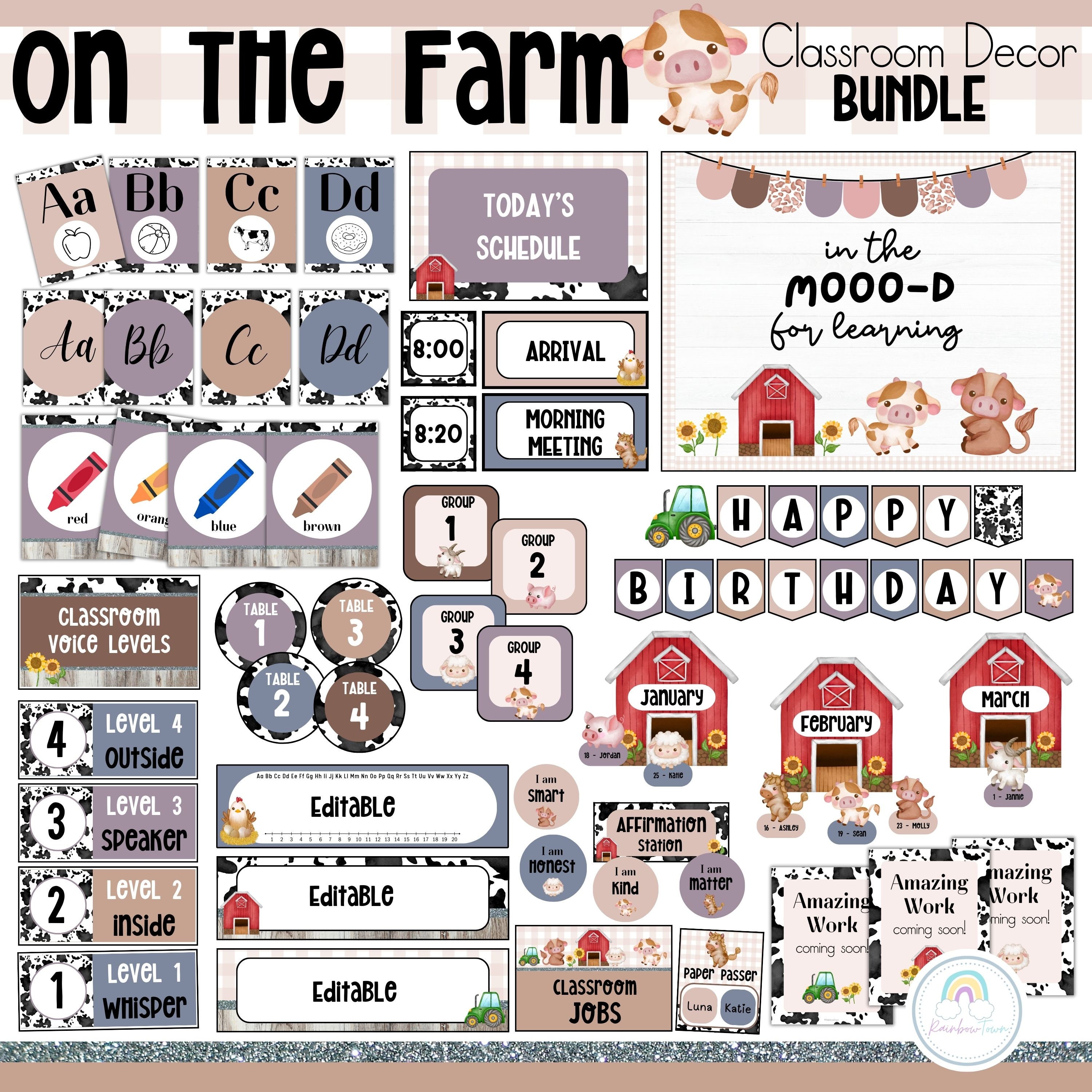 Farm Animal Classroom Decor Bundle Printable & Editable - Etsy