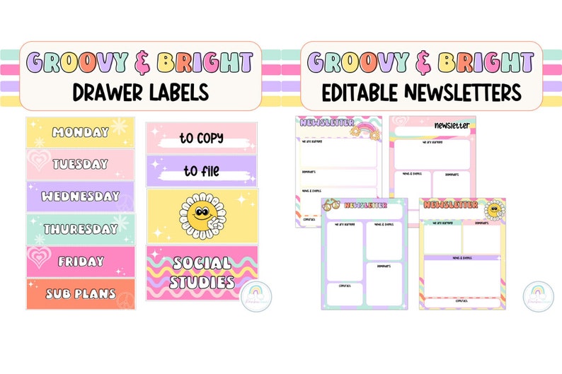 Groovy Bright Classroom Decor Bundle Pastel Theme Printable & Editable ...