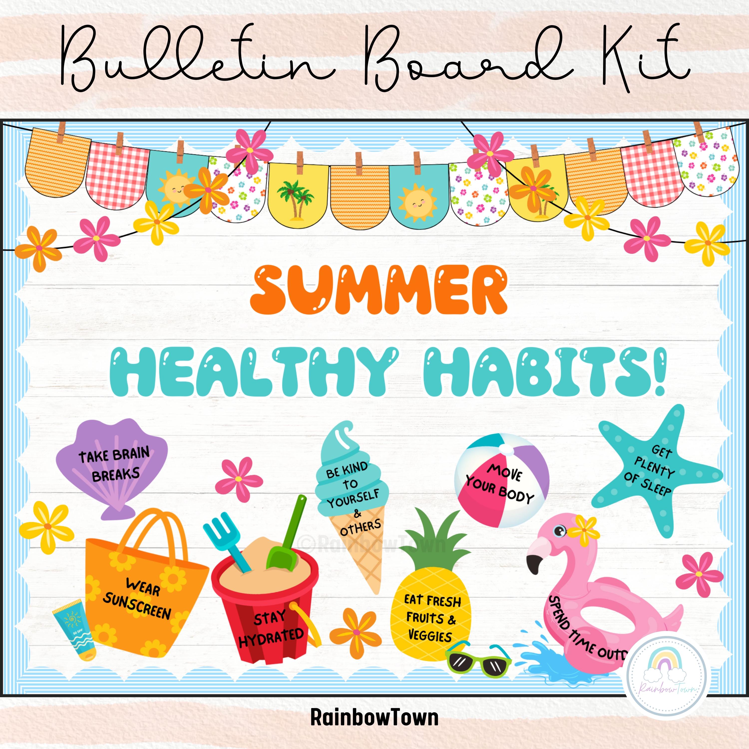 Summer Healthy Habits Bulletin Board Kit Beach Classroom Decor ...