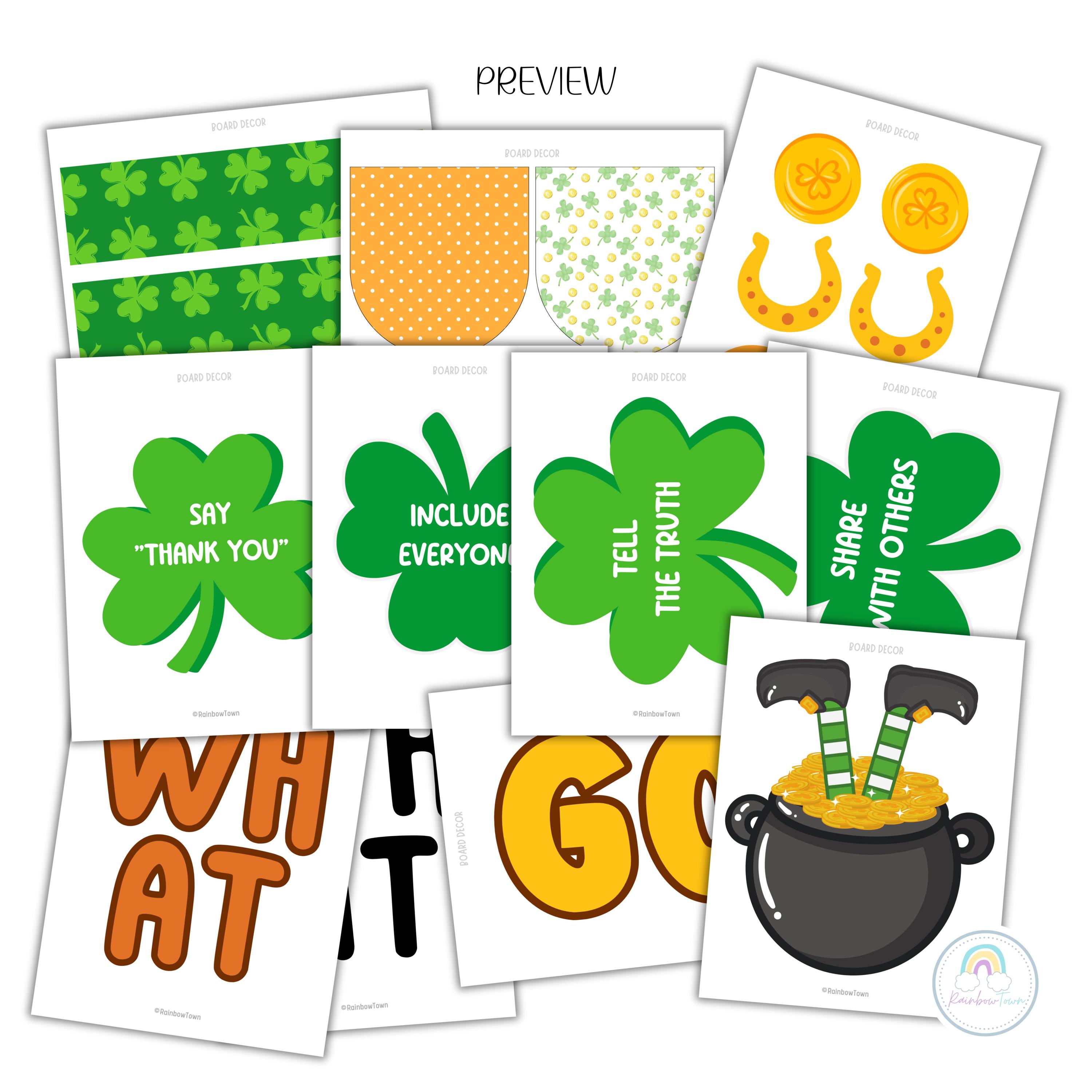 St. Patrick's Day Bulletin Board Kit Shamrock Kindness Classroom Decor ...
