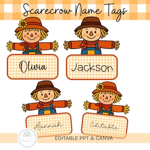 Scarecrow Name Tags Fall Classroom Decor Printable & Editable - Etsy